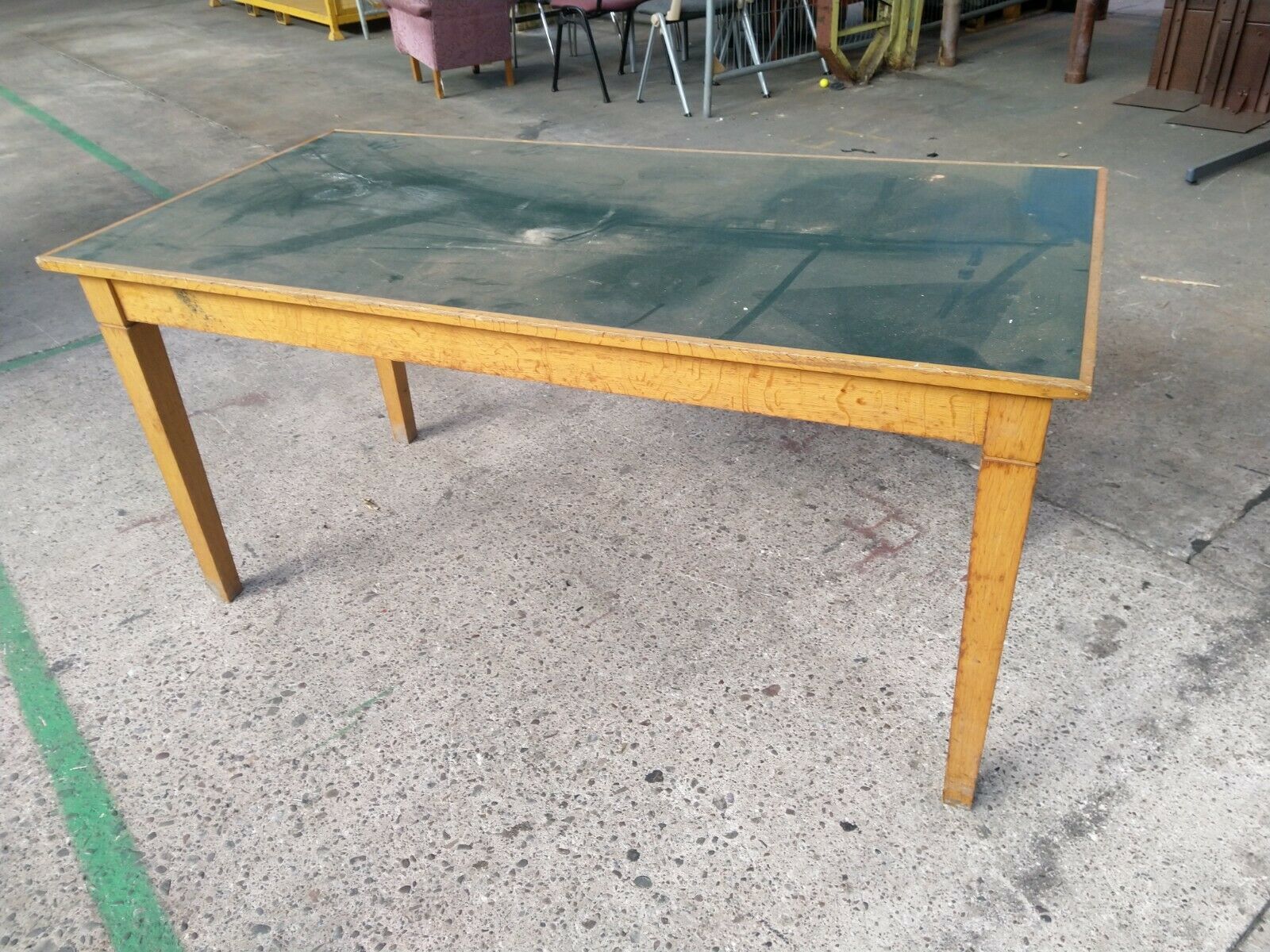 Table – Oak with green vinyl inlay – Revival Props