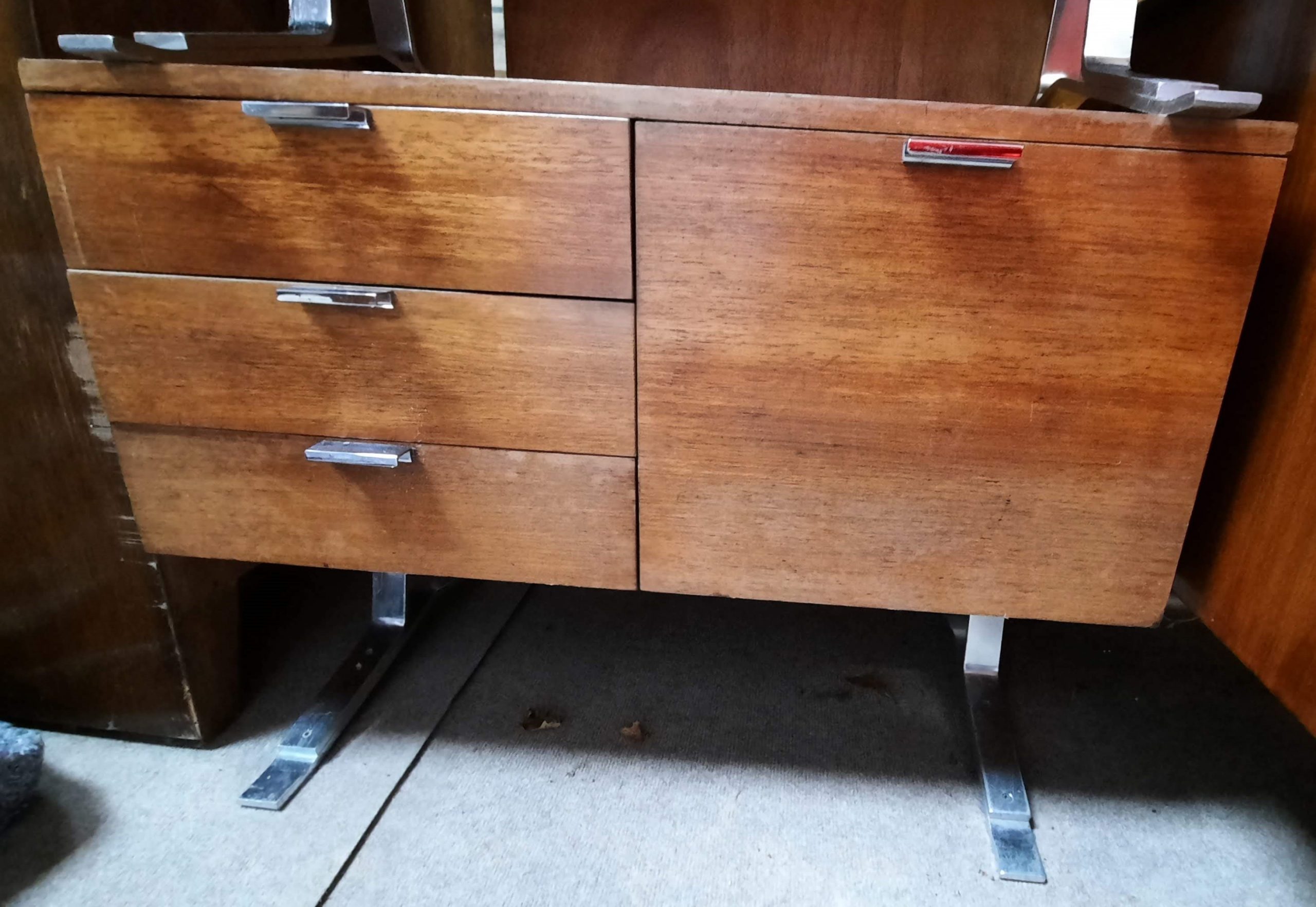 Cabinet – Wood Chrome legs 4 drawer – Revival Props