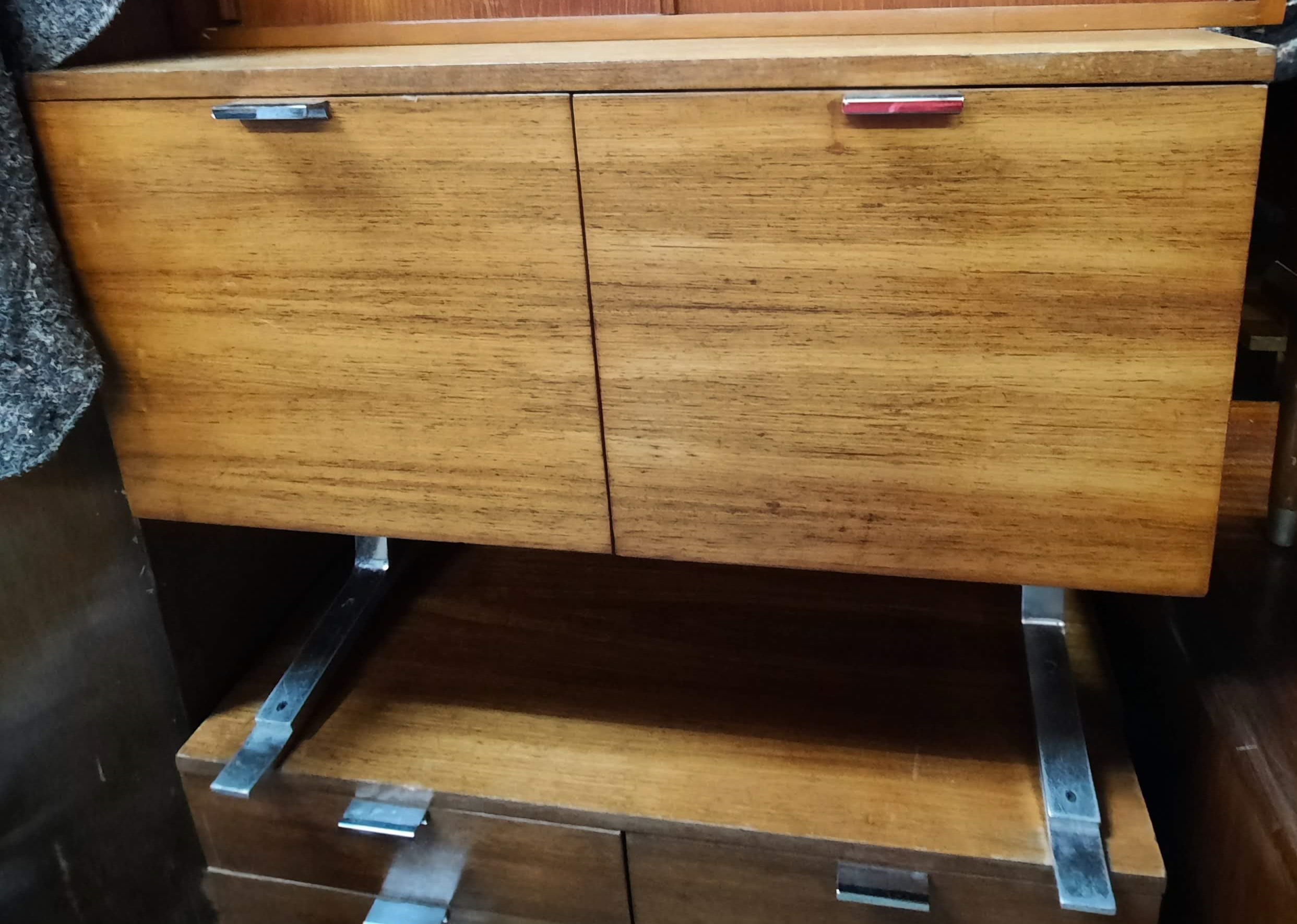 Cabinet – Wood Chrome legs 2 drawer – Revival Props