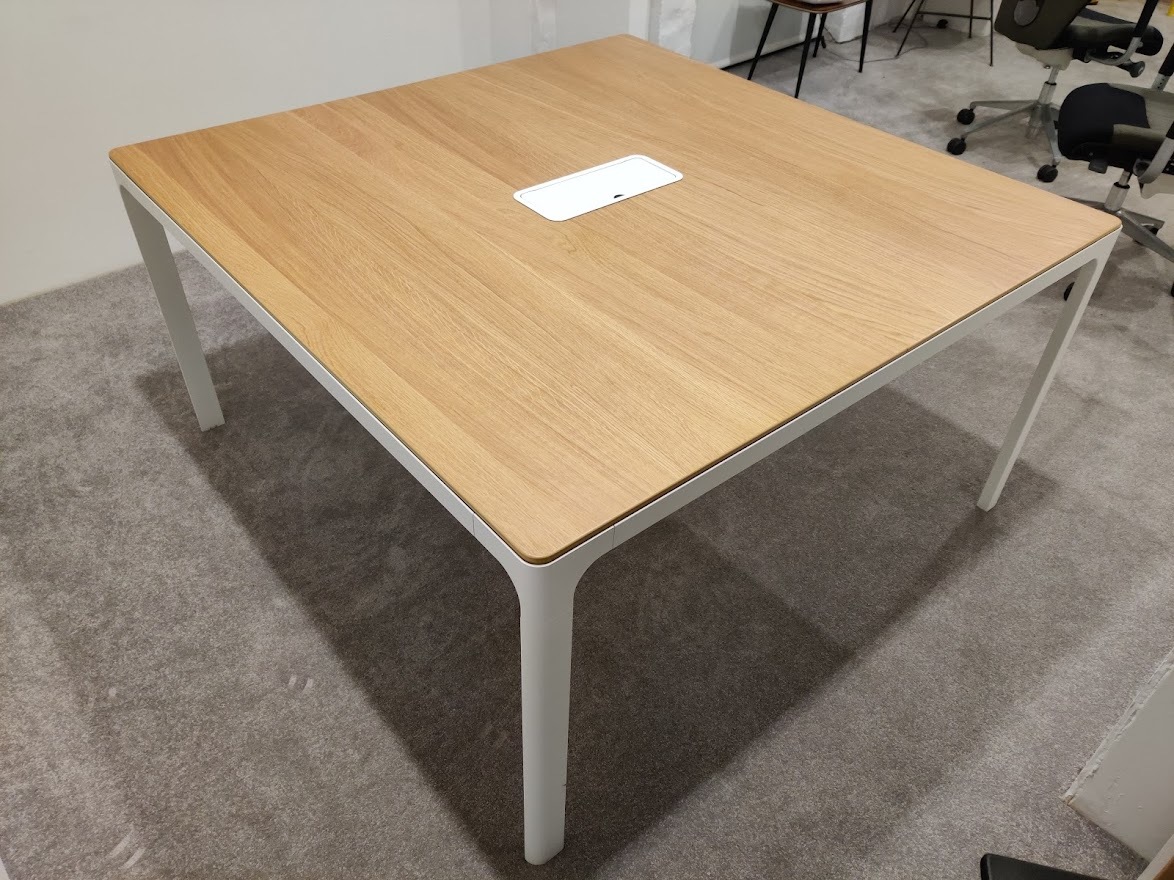 Table – Square Conference Table – Birch Veneer & White Legs – Revival Props