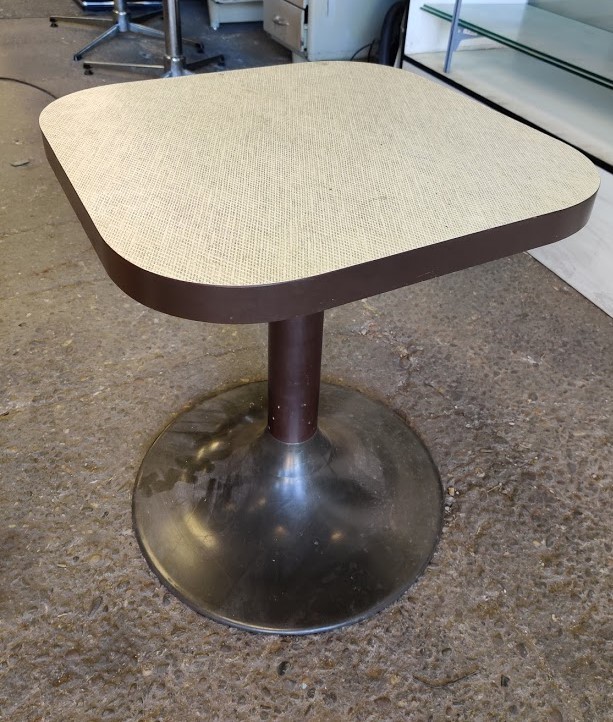 Cafe Table – Formica/Brown Square with Round Base – Revival Props